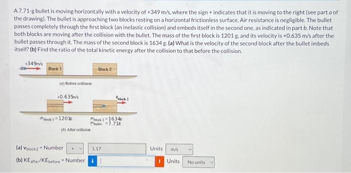 Solved A 7.71-g bullet is moving horizontally with a | Chegg.com