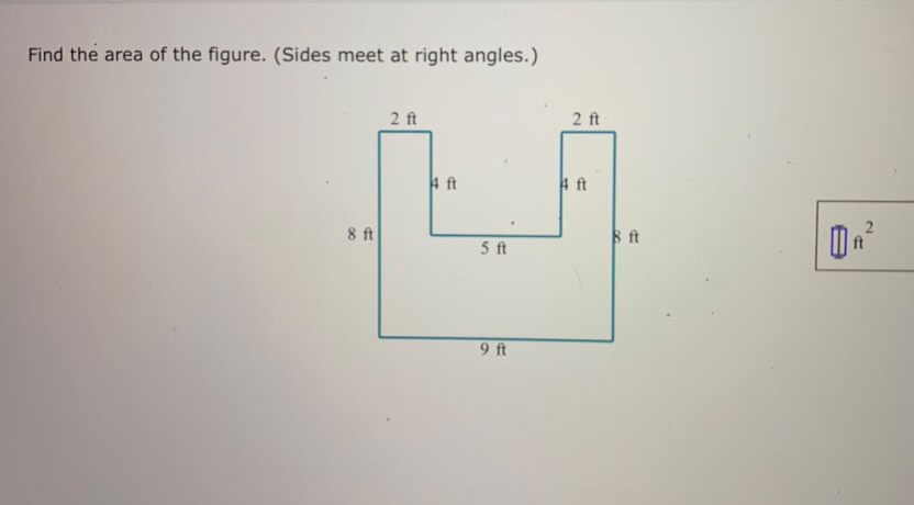 Solved Find the area of the figure. (Sides meet at right | Chegg.com