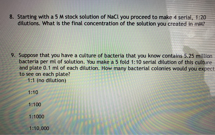 Solved 8. Starting with a 5 M stock solution of NaCl you | Chegg.com