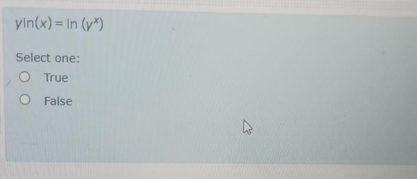 Solved yln(x)=ln(yx)Select one:TrueFalse | Chegg.com