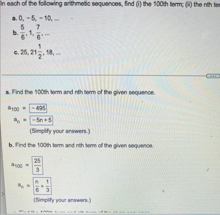 Solved In each of the following arithmetic sequences, find | Chegg.com