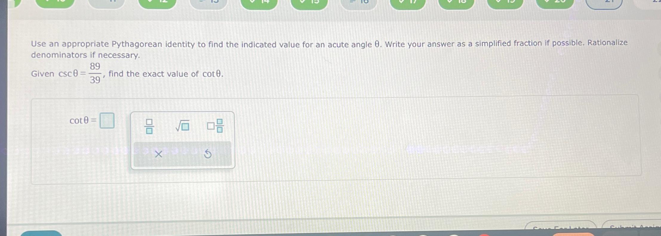 Solved Use an appropriate Pythagorean identity to find the | Chegg.com