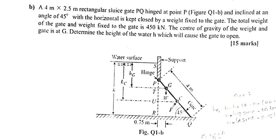 Solved b) A 4 mx 2.5 m rectangular sluice gate PQ hinged at | Chegg.com
