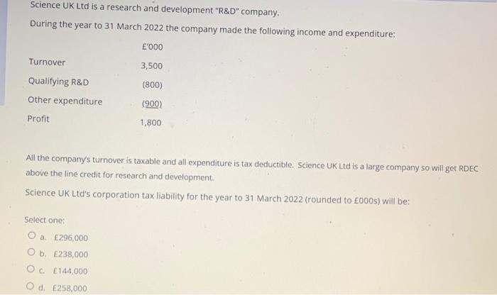 Solved Science UK Ltd is a research and development | Chegg.com