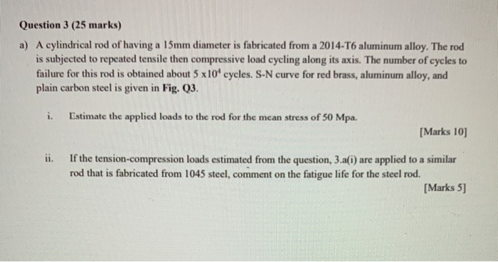 Solved Question 3 (25 marks) a) A cylindrical rod of having | Chegg.com