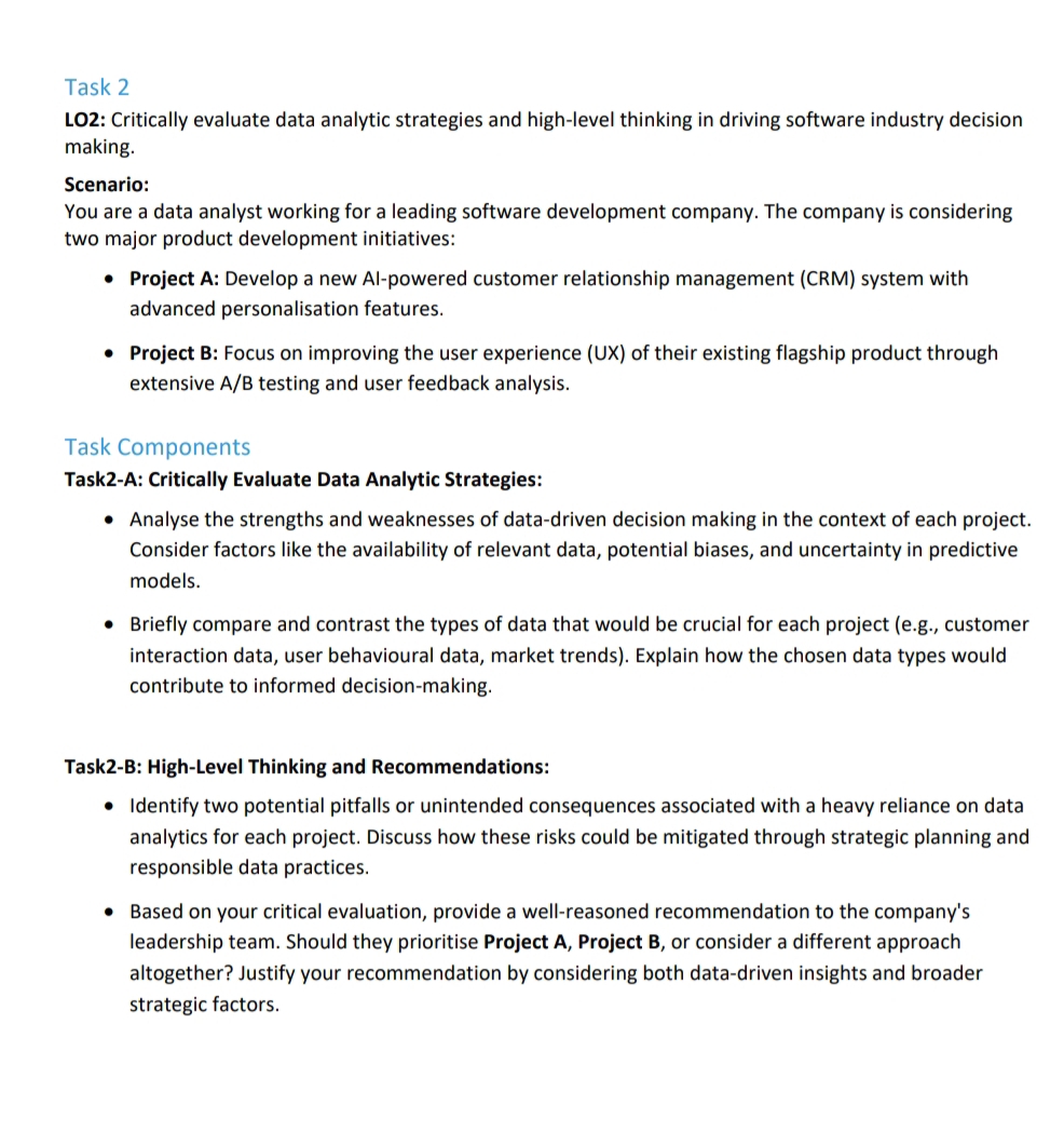 Solved Task 2LO2: Critically evaluate data analytic | Chegg.com