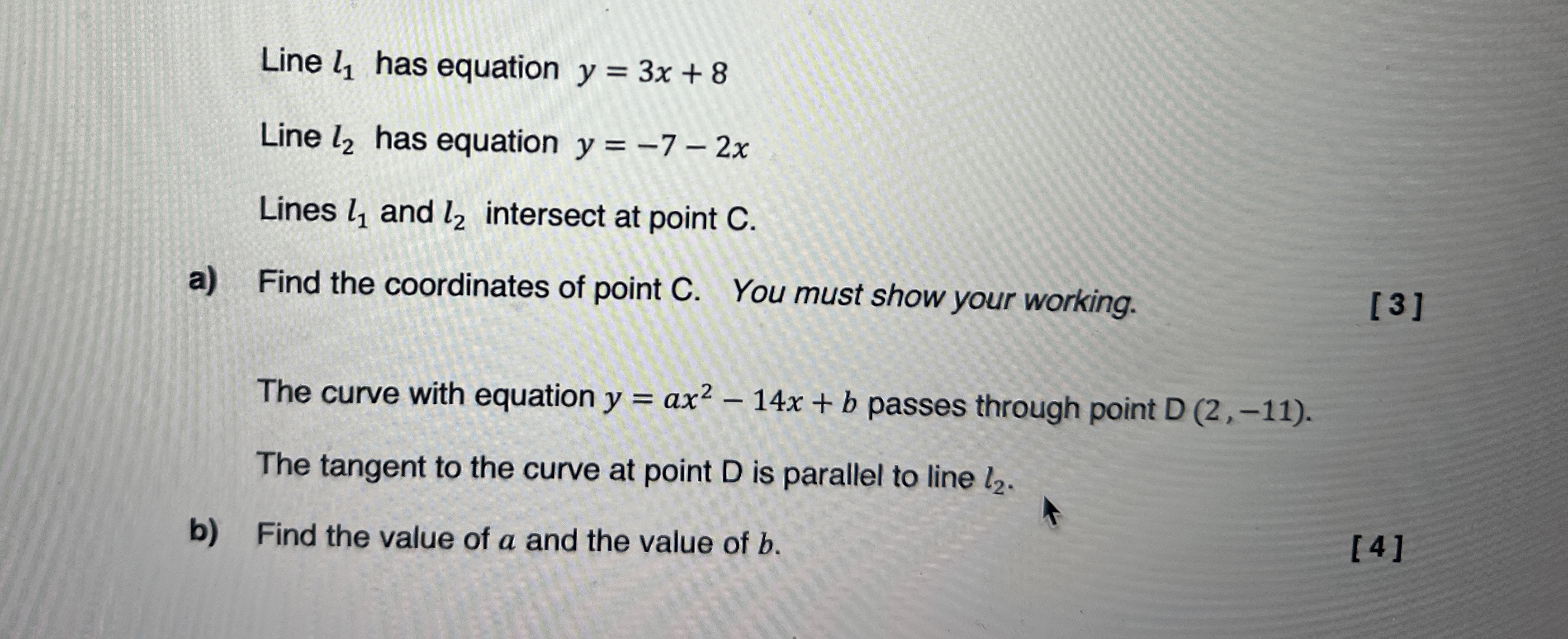 Solved Line l1 ﻿has equation y=3x+8Line l2 ﻿has equation | Chegg.com