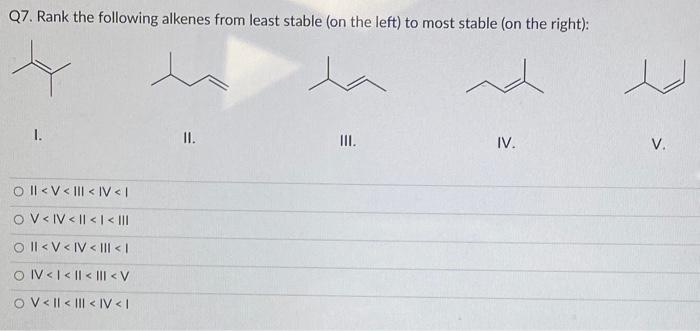 Solved rank the following alkenes from least stable (on the | Chegg.com