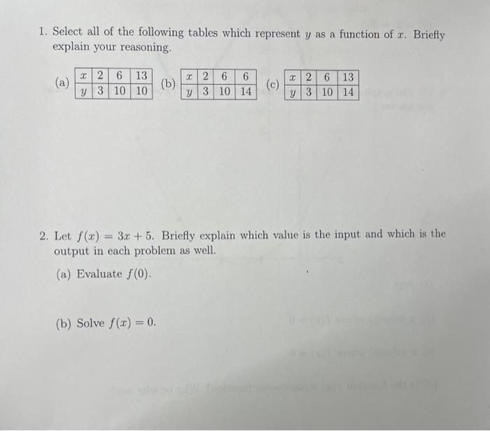 Solved 1. Select all of the following tables which represent | Chegg.com