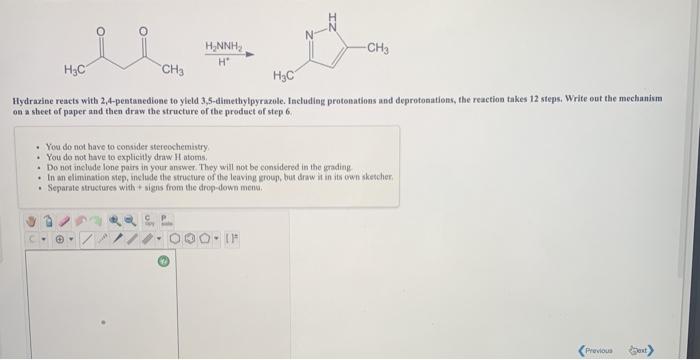 Solved HANNH, -CHE H H3C CH3 Н4С Hydrazine reacts with | Chegg.com
