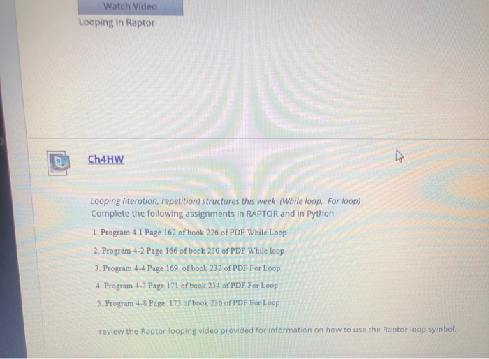 Watch Video Looping in Raptor Ch4HW Looping | Chegg.com