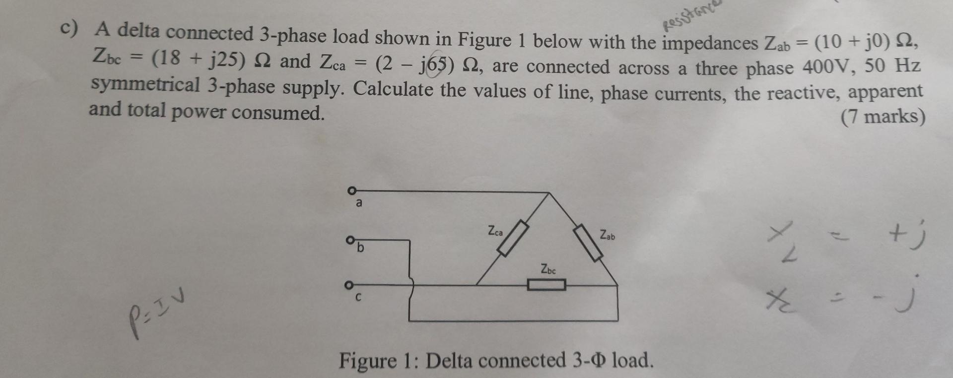 Solved Resistance - c) A delta connected 3-phase load shown | Chegg.com