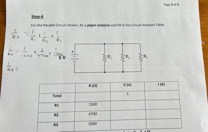 Solved Page 3 of 4 Step-6 For the Parallel Circuit shown, do | Chegg.com