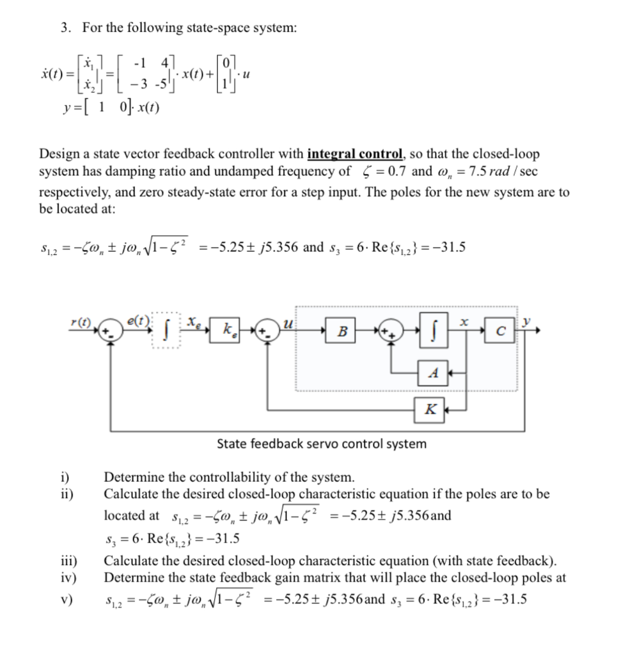 Solved For the following state-space | Chegg.com