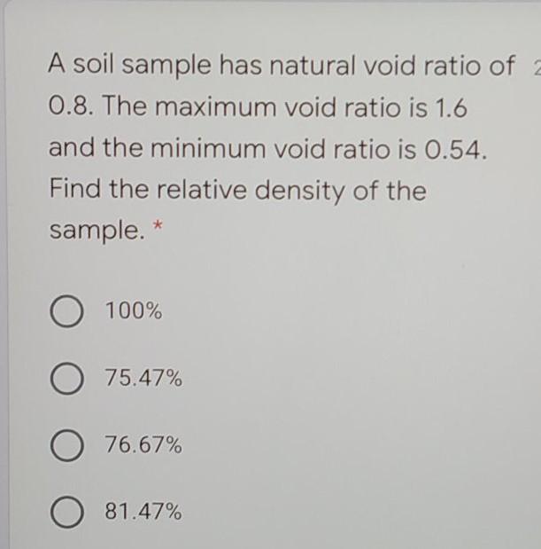 Solved A soil sample has natural void ratio of a 0.8. The | Chegg.com