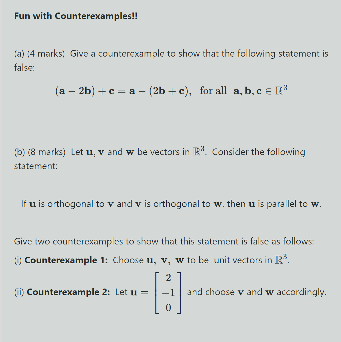 Solved Fun with Counterexamples!!(a) (4 ﻿marks) ﻿Give a | Chegg.com