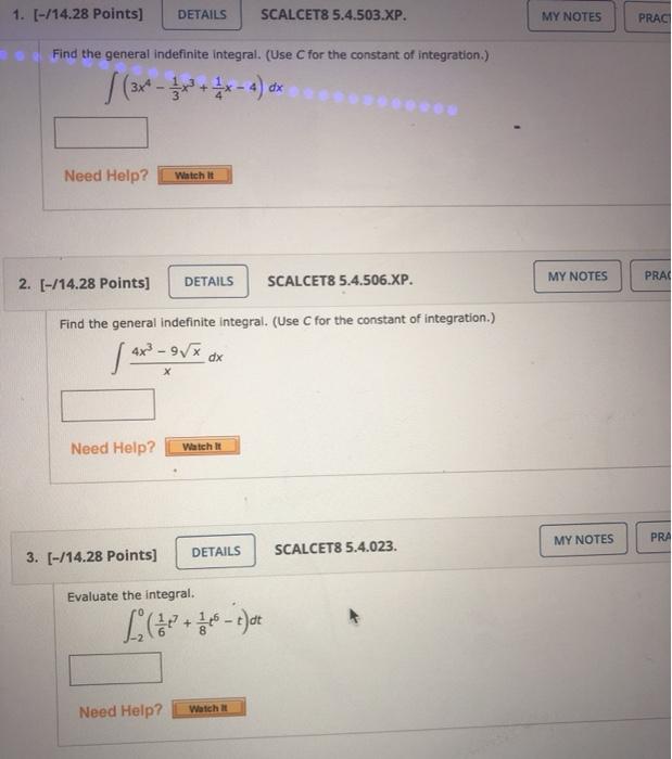 Solved 1. [-/14.28 Points] DETAILS SCALCET8 5.4.503.XP. MY | Chegg.com