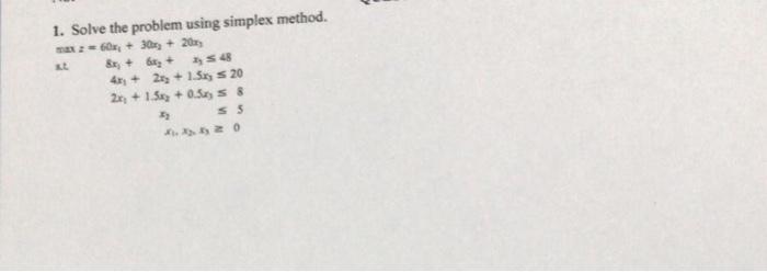 Solved 1. Solve the problem using simplex method. | Chegg.com