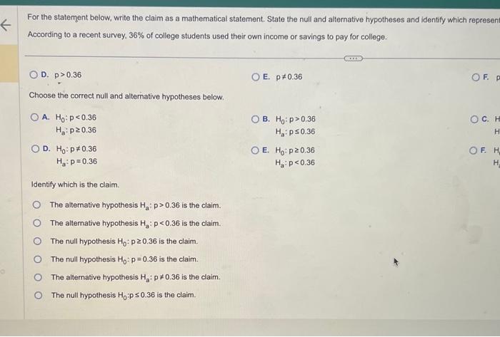 Solved For the statement below, write the claim as a | Chegg.com
