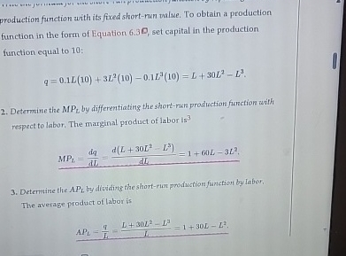 Solved production function with its fixed short-run value. | Chegg.com
