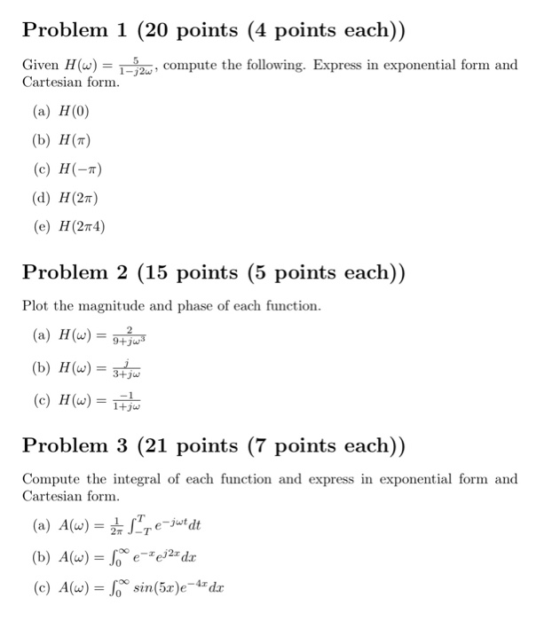 Solved Problem 1 (20 points (4 points each)) Given H(w) = | Chegg.com