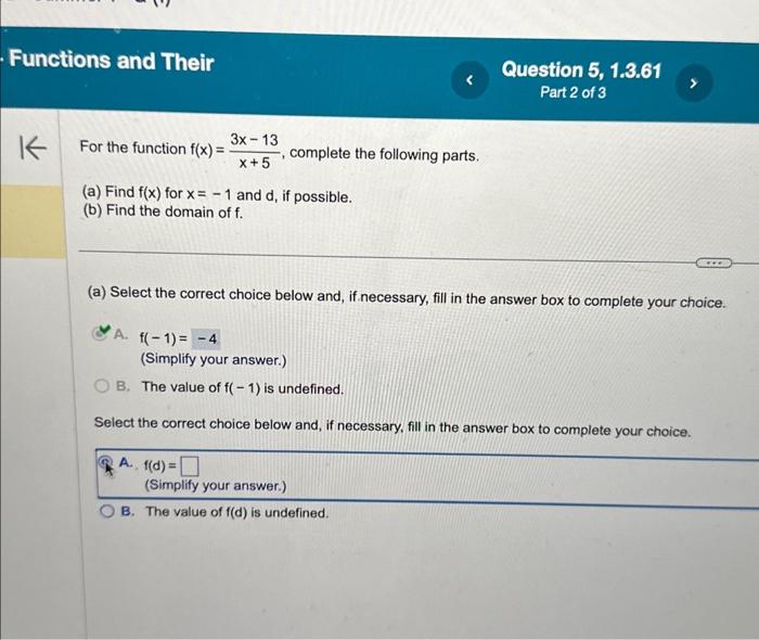 Solved For the function f(x)=x+53x−13, complete the | Chegg.com
