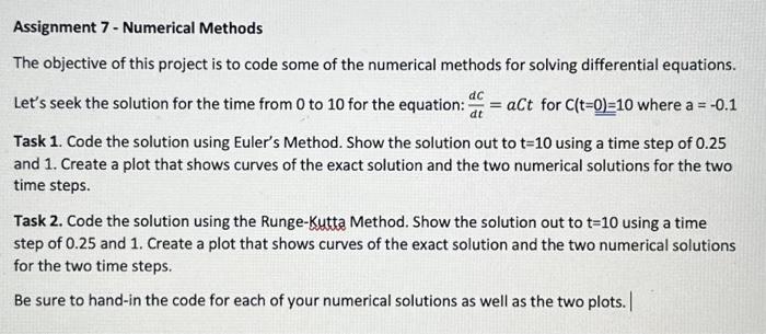 Solved Assignment 7 - Numerical Methods The objective of | Chegg.com