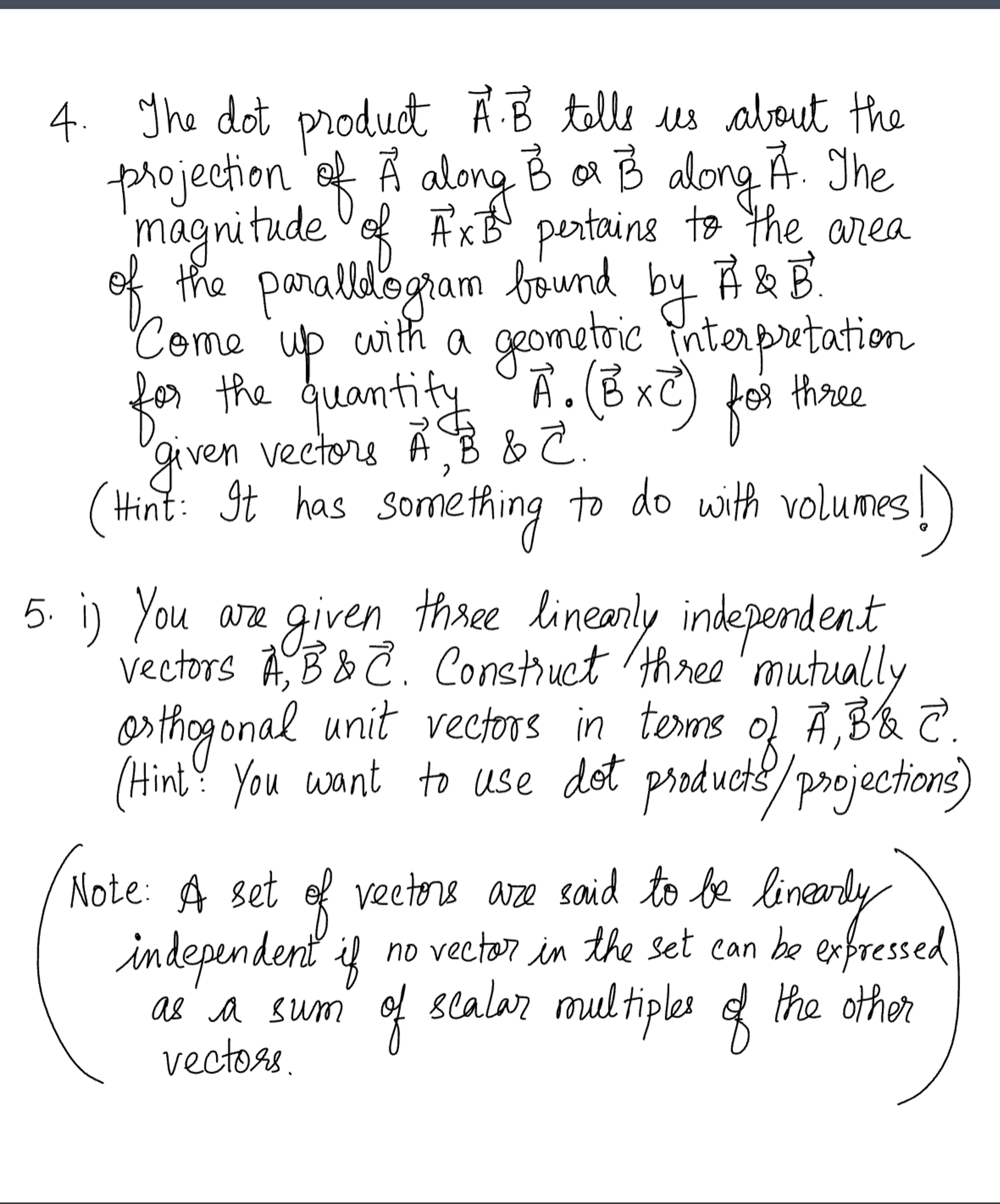 Solved The dot product vec(A)*vec(B) ﻿tells us about | Chegg.com