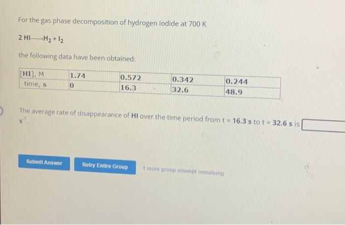 Solved For the gas phase decomposition of hydrogen iodide at | Chegg.com