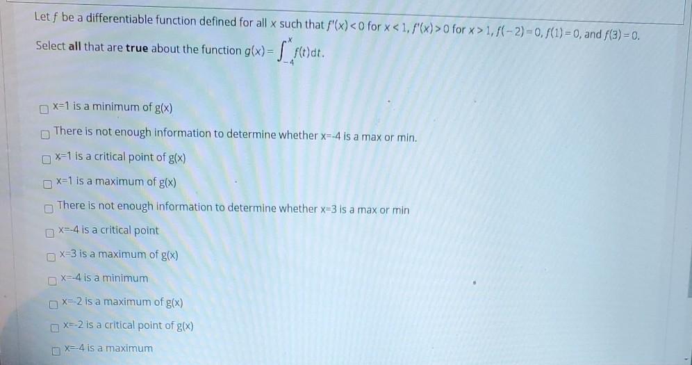 Solved Let f be a differentiable function defined for all x | Chegg.com