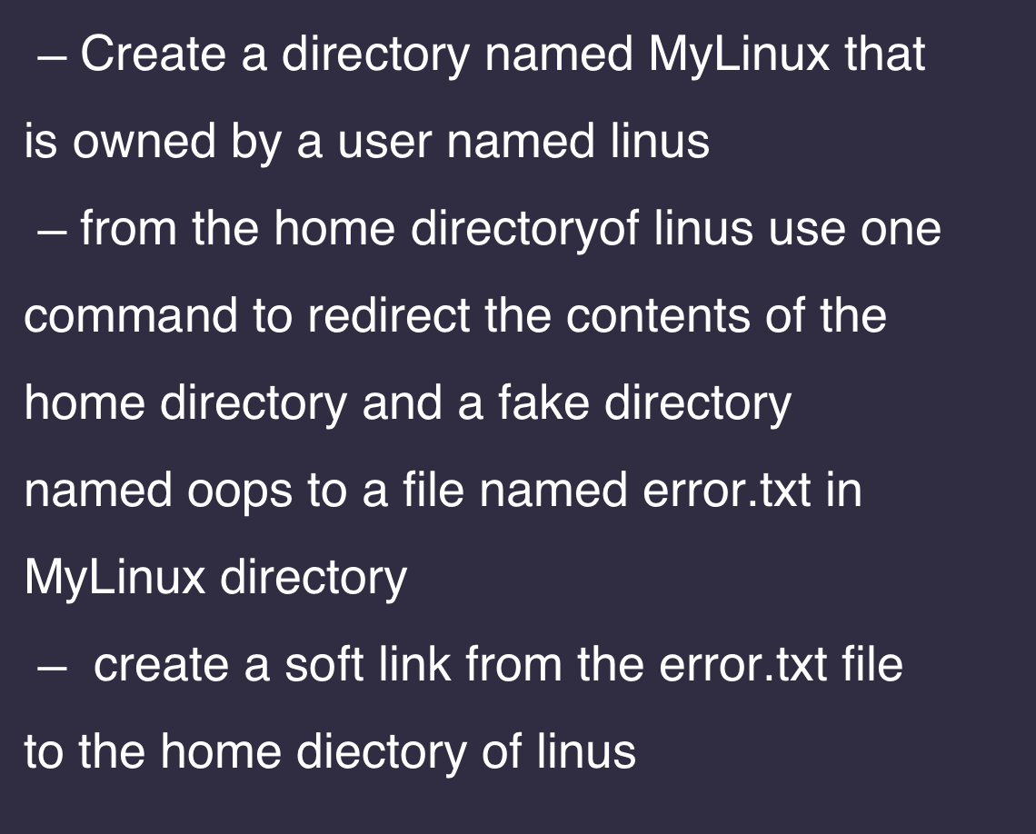 Solved Create a directory named MyLinux that is owned by a | Chegg.com