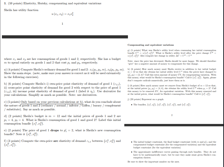 Solved (59 ﻿points) ﻿Elasticity, Slutsky, compensating and | Chegg.com