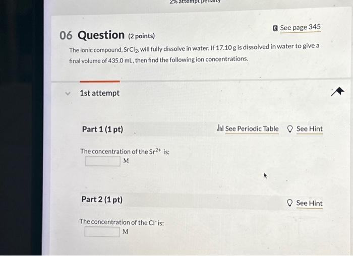 Solved The ionic compound, SrCl2, will fully dissolve in | Chegg.com