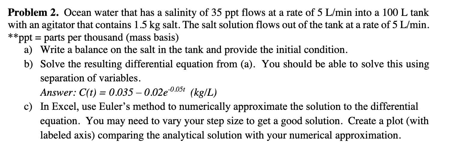 Solved Problem 2. ﻿Ocean water that has a salinity of 35ppt | Chegg.com