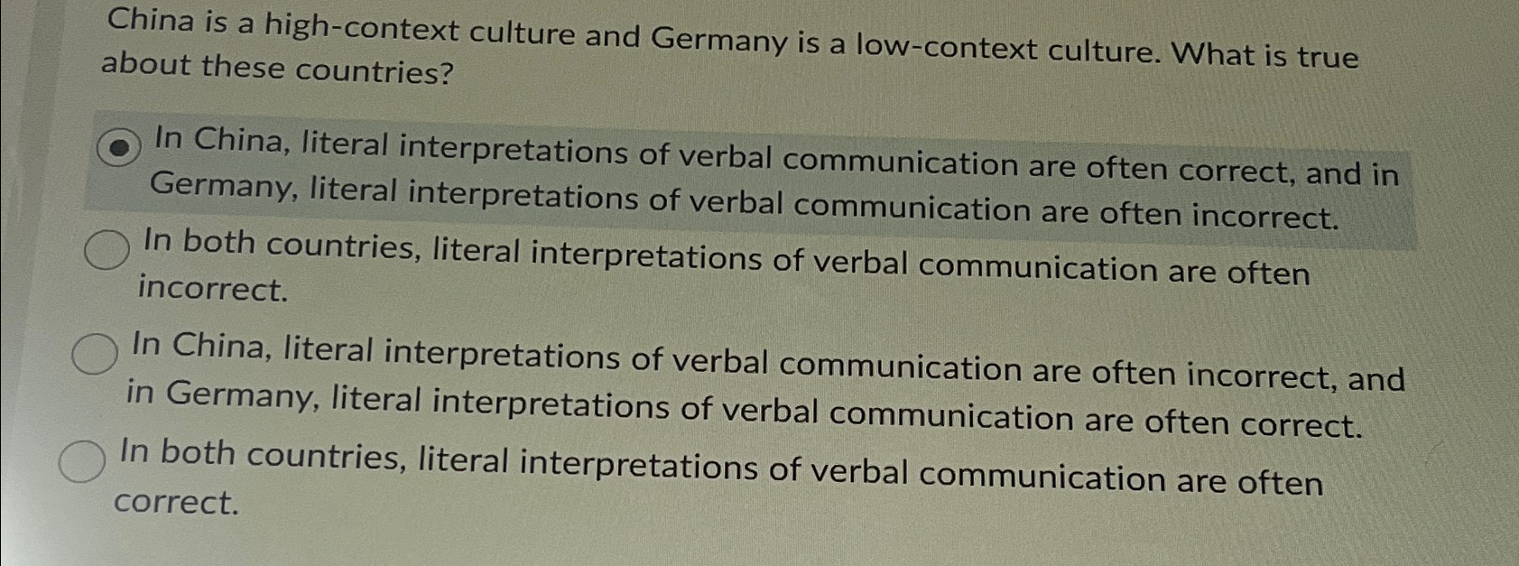 Solved China is a high-context culture and Germany is a | Chegg.com