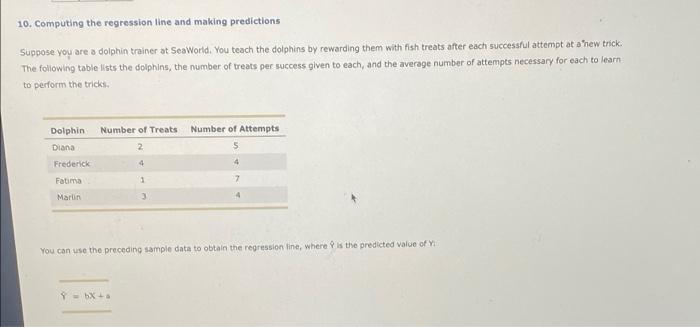 Solved 10. Computing the regression line and making | Chegg.com