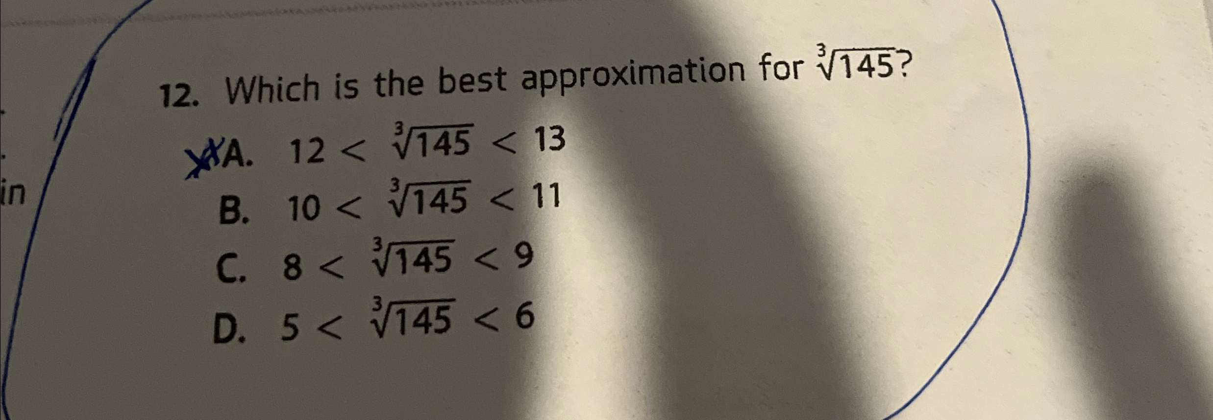 Solved Which is the best approximation for 1453 ?XXA. | Chegg.com