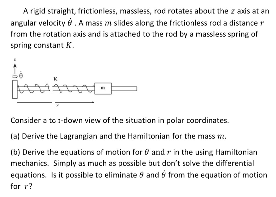 Solved A rigid straight, frictionless, massless, rod rotates | Chegg.com