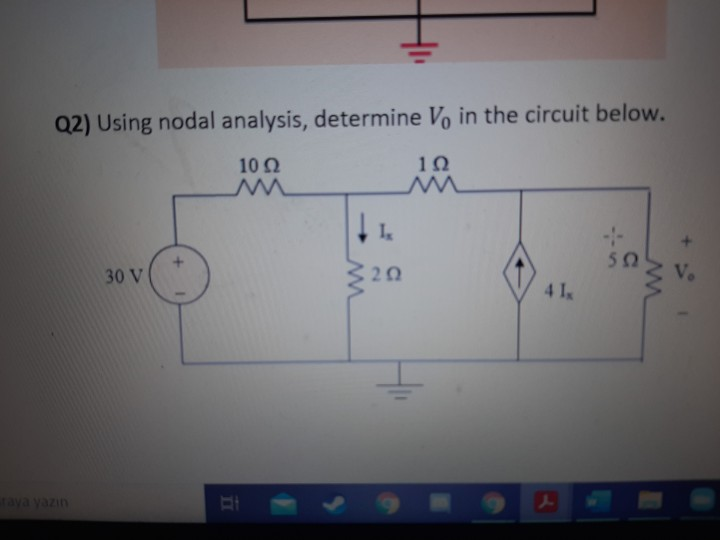 Solved Q2) Using nodal analysis, determine V, in the circuit | Chegg.com