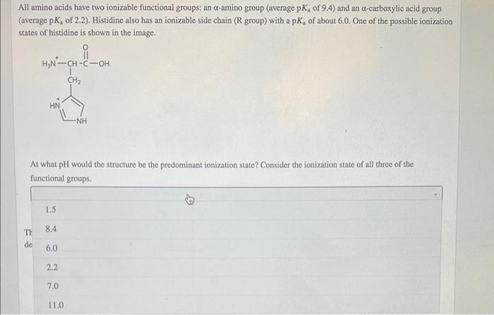 Solved All amino acids have two ionizable functional groups: | Chegg.com