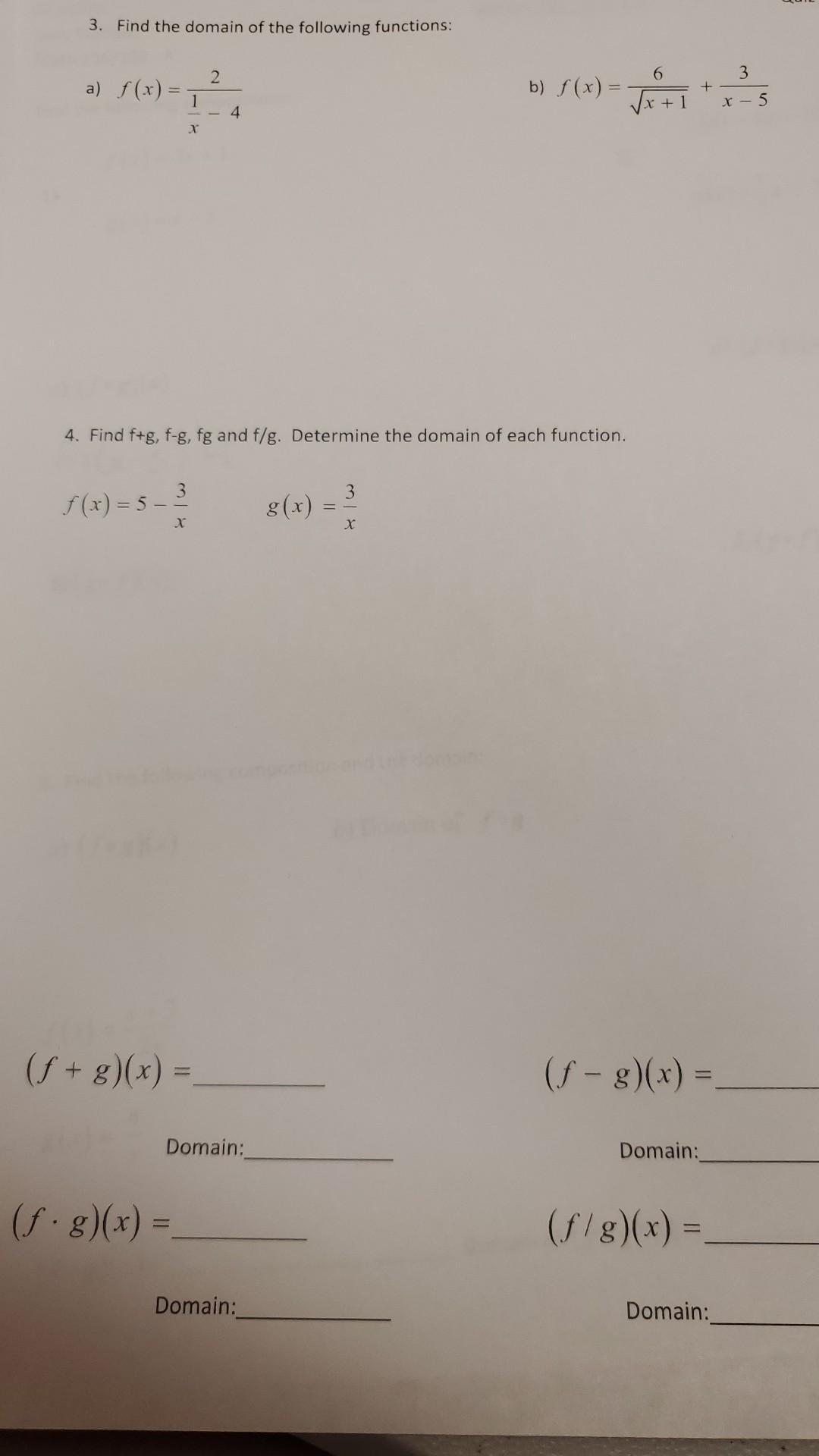 Solved 3. Find the domain of the following functions: a) | Chegg.com
