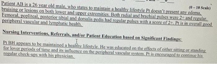 Solved Peripheral Vascular/Lymphatic Assessment Lab Initials | Chegg.com