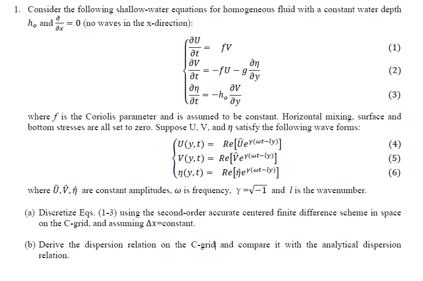 Solved Consider the following shallow-water equations for | Chegg.com