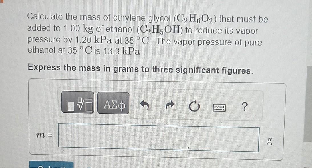 Solved Calculate the mass of ethylene glycol (C2H6O2) that | Chegg.com
