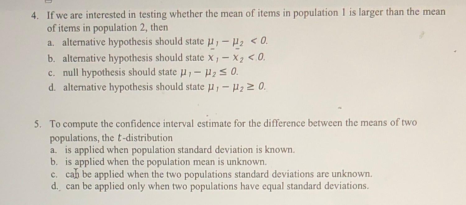 Solved 1. If two independent large samples are taken from | Chegg.com