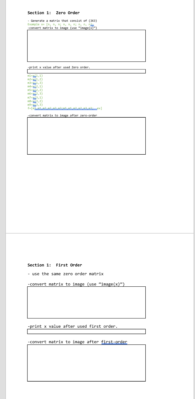 Solved Section 1: Zero OrderGenerate a matrix that consist | Chegg.com