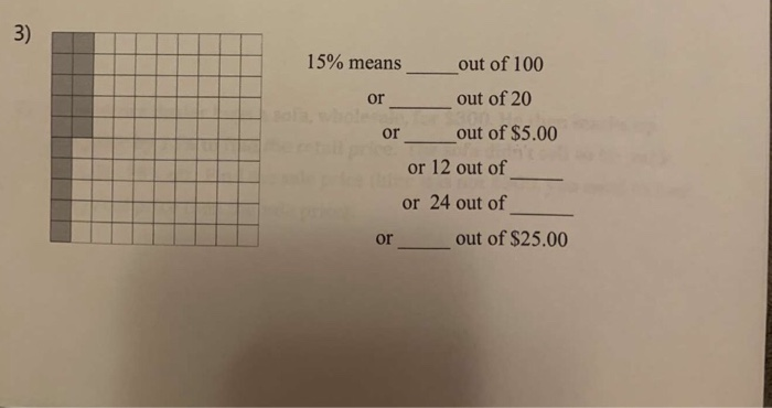 Solved 15% means out of 100 or out of 20 out of $5.00 or 12 | Chegg.com