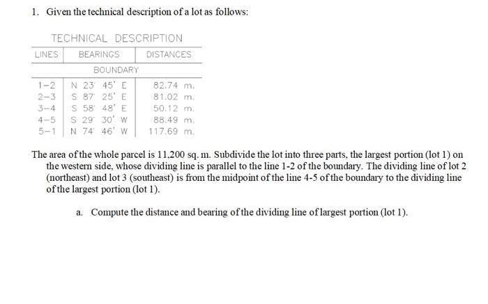 Solved 1. Given the technical description of a lot as | Chegg.com