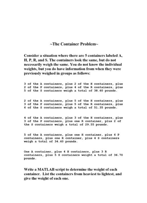 Solved Consider a situation where there are 5 containers | Chegg.com