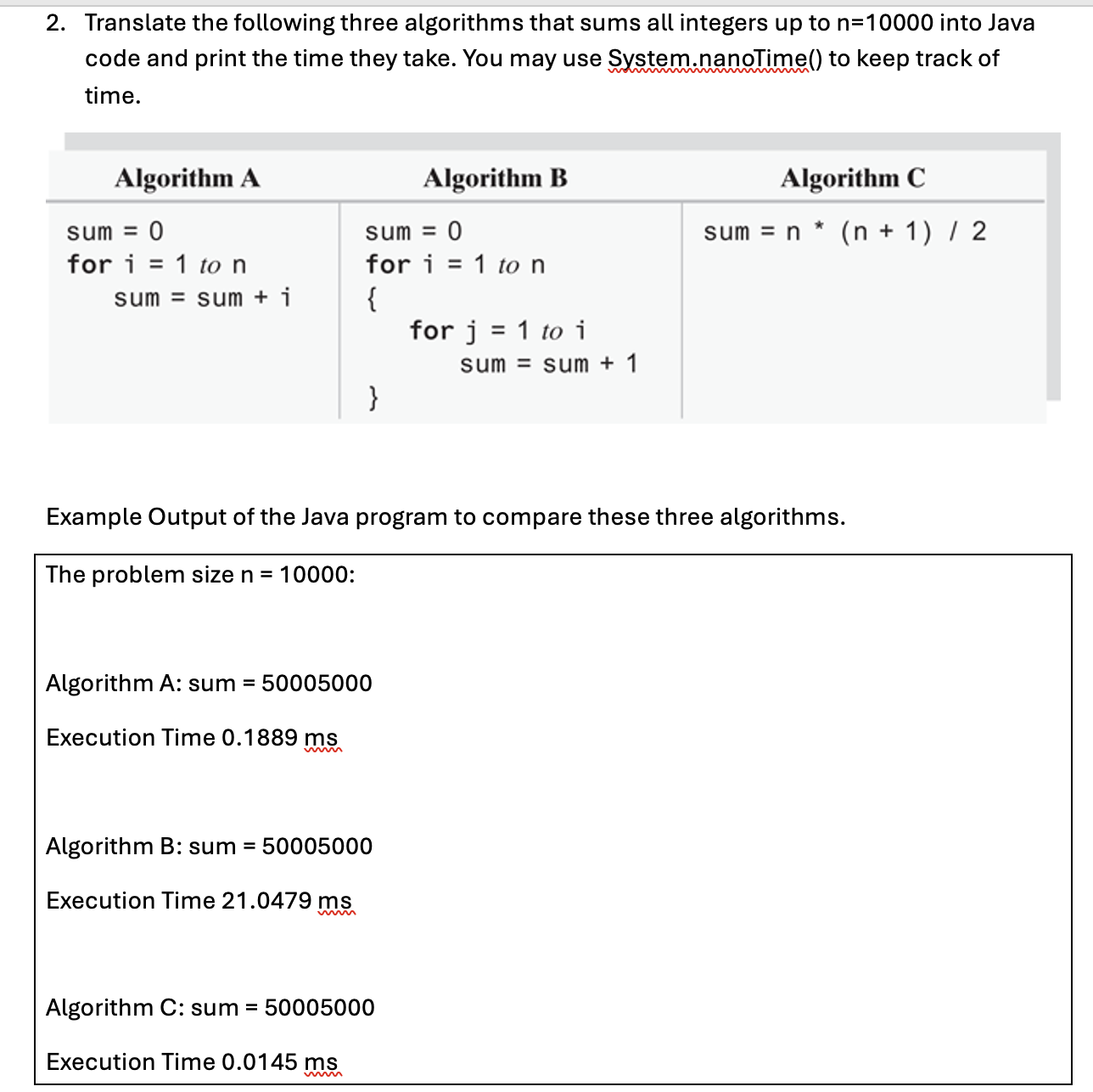 Translate the following three algorithms that sums | Chegg.com
